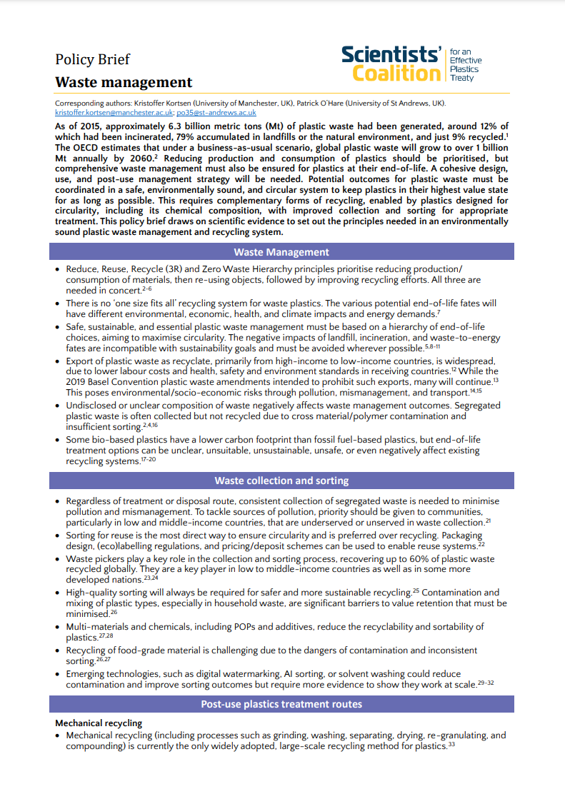 Scientists' Coalition | Policy Brief: Waste Management - Global ...